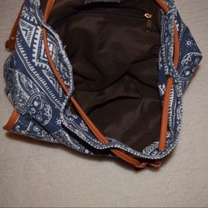 Bags | Blue And White Printed Backpack | Poshmark